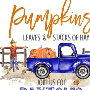 Fall Birthday Invitation Pumpkin Blue Truck Pumpkin Patch