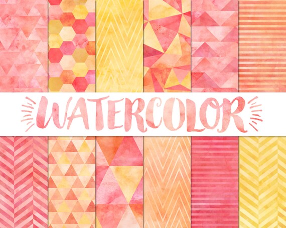 Pink Digital Watercolor Paper/ Pink Coral Orange Yellow