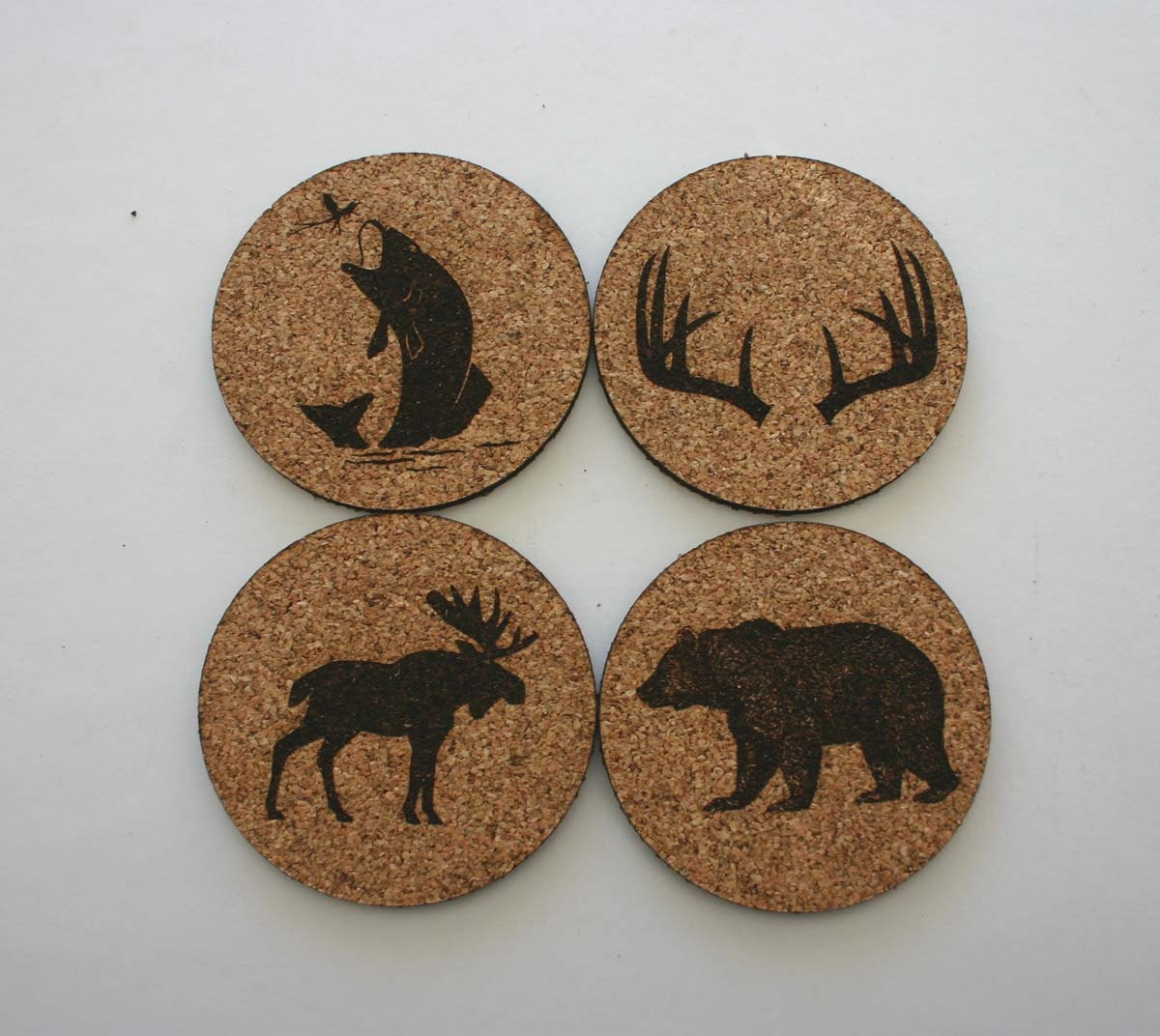 Wildlife Cork Coasters Set of 4 Coasters Etched Cork Bear