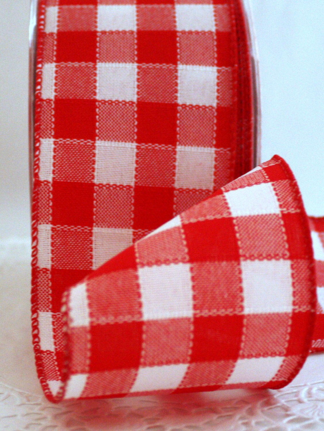 Wired Red/White Buffalo Check Ribbon 2.5 wide by the