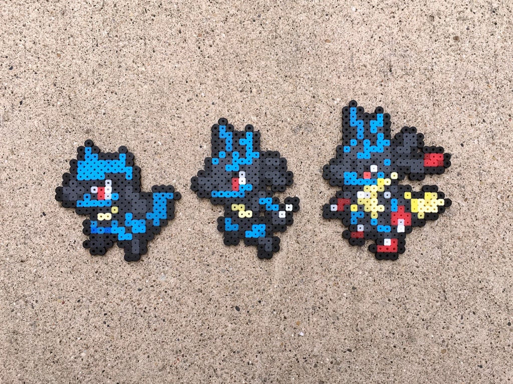 Riolu Lucario Mega Lucario Pokemon Perler Bead Fuse