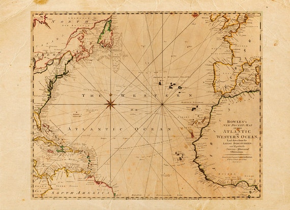 Vintage Atlantic Ocean Map Print 8x10 P78