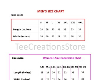 Size chart | Etsy