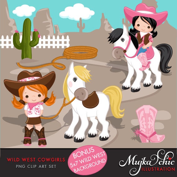 Cowgirl Clipart Pink & Brown Western Graphics cowgirl