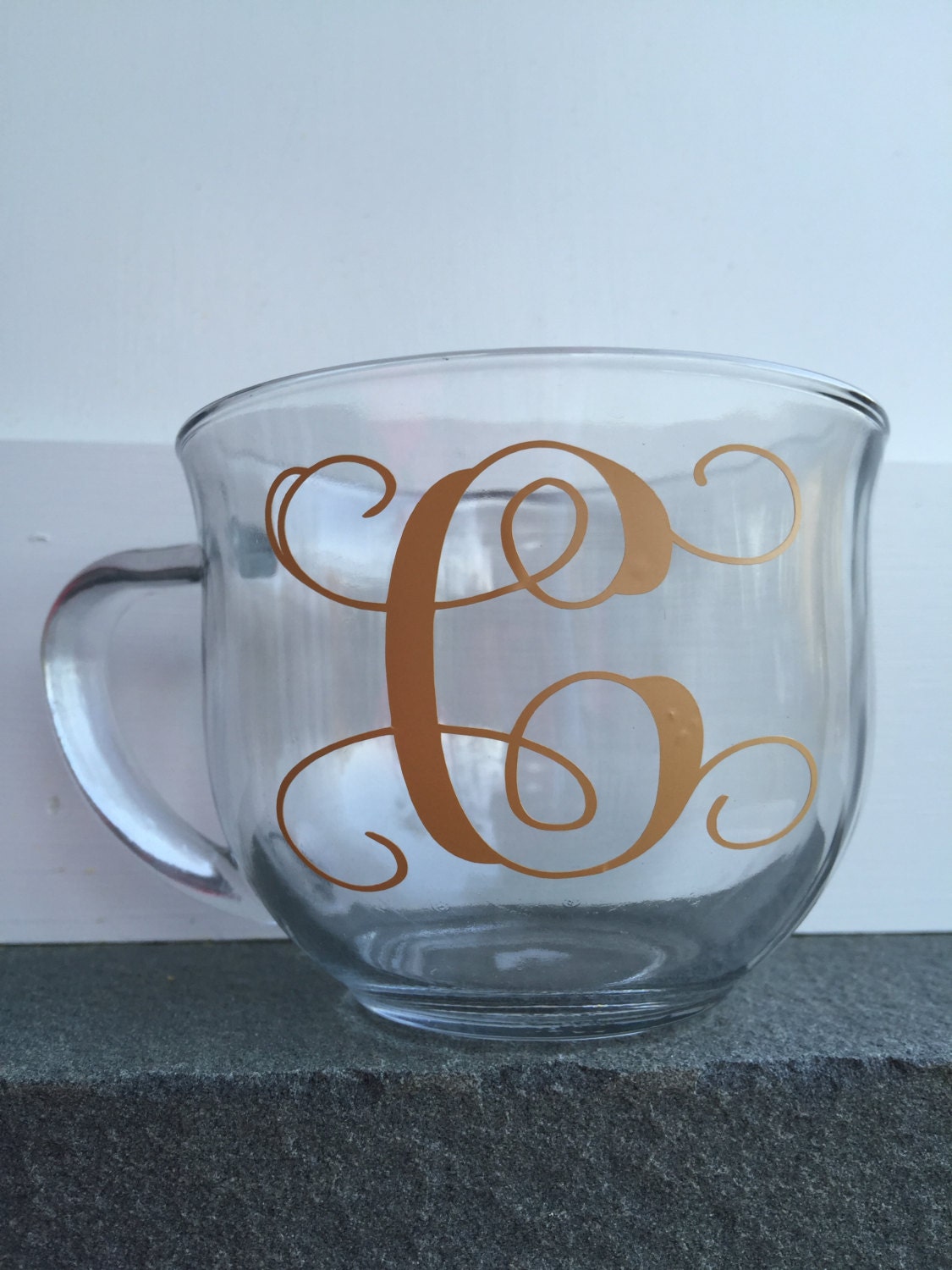 Monogram Coffee Cup Glass Coffee Cup Vine Lettering