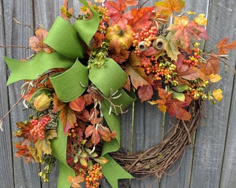 Fall Wreath Fall Berry Wreath Fall Leaf Wreath Fall burlap