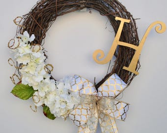 Beach Initial Wreath Custom Initial Wreath Everyday Wreath