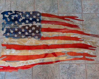 Tattered and Torn American flag metal art. aluminum. Do not