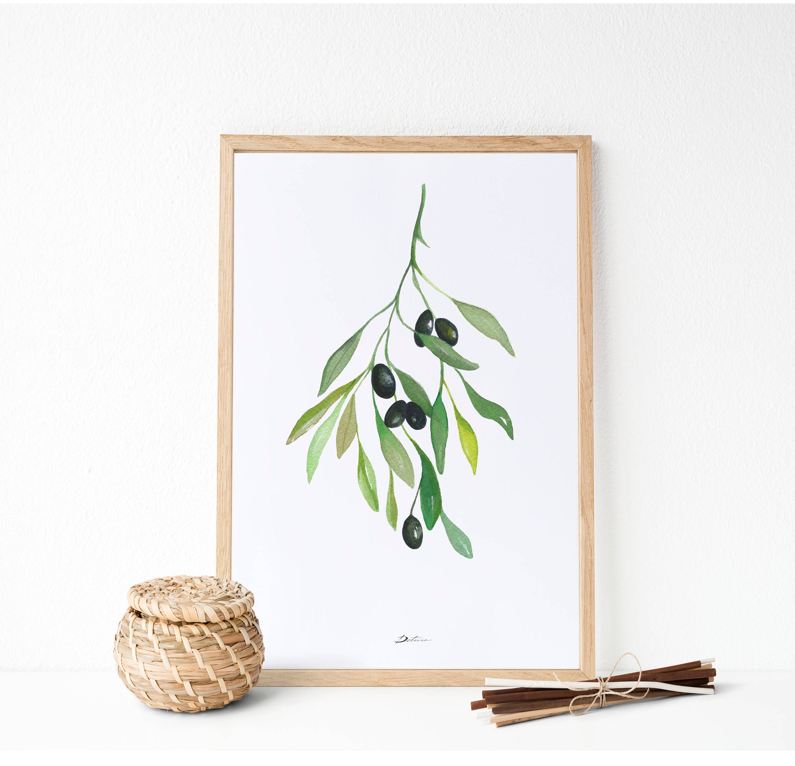 Olive Tree Print Olive watercolor paint Olive Branch Print