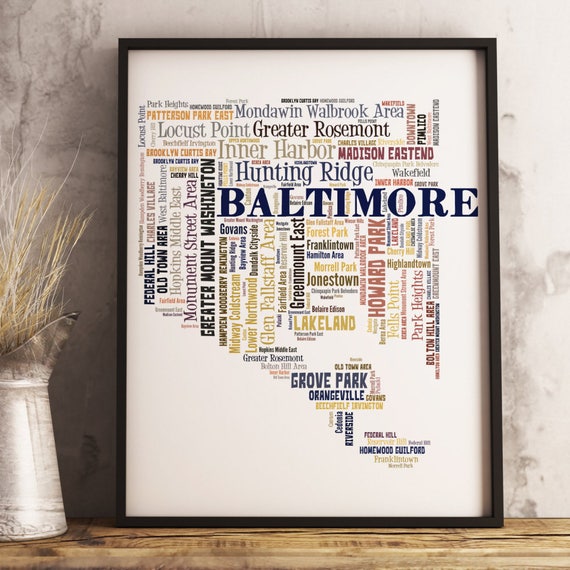 Baltimore Map Art Baltimore Art Print Baltimore Neighborhood