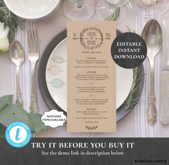 Rustic Wedding Dinner Menu Supper Luncheon Food List Cuisine