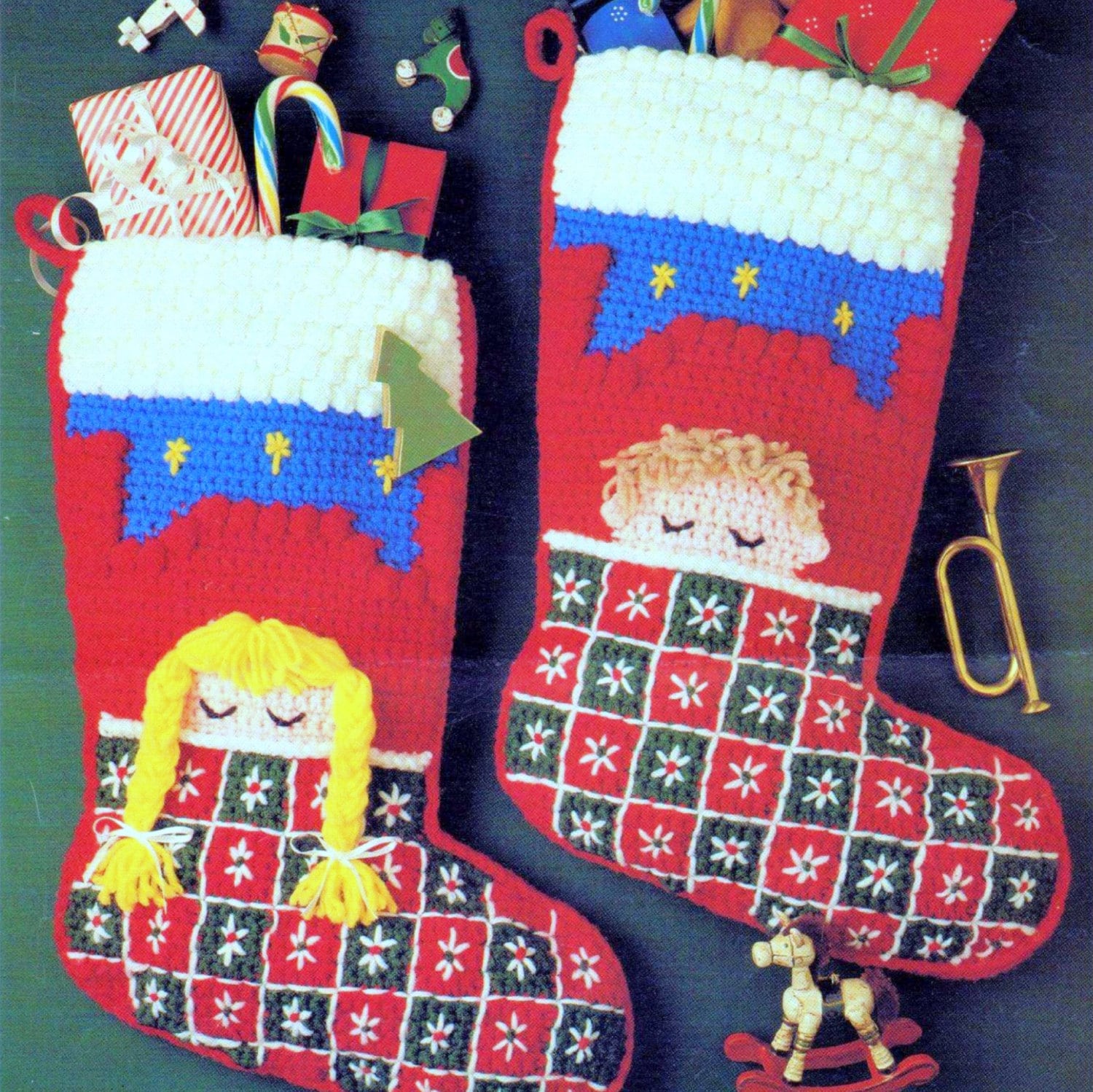 Vintage Crochet Pattern Christmas Stocking 4 Designs