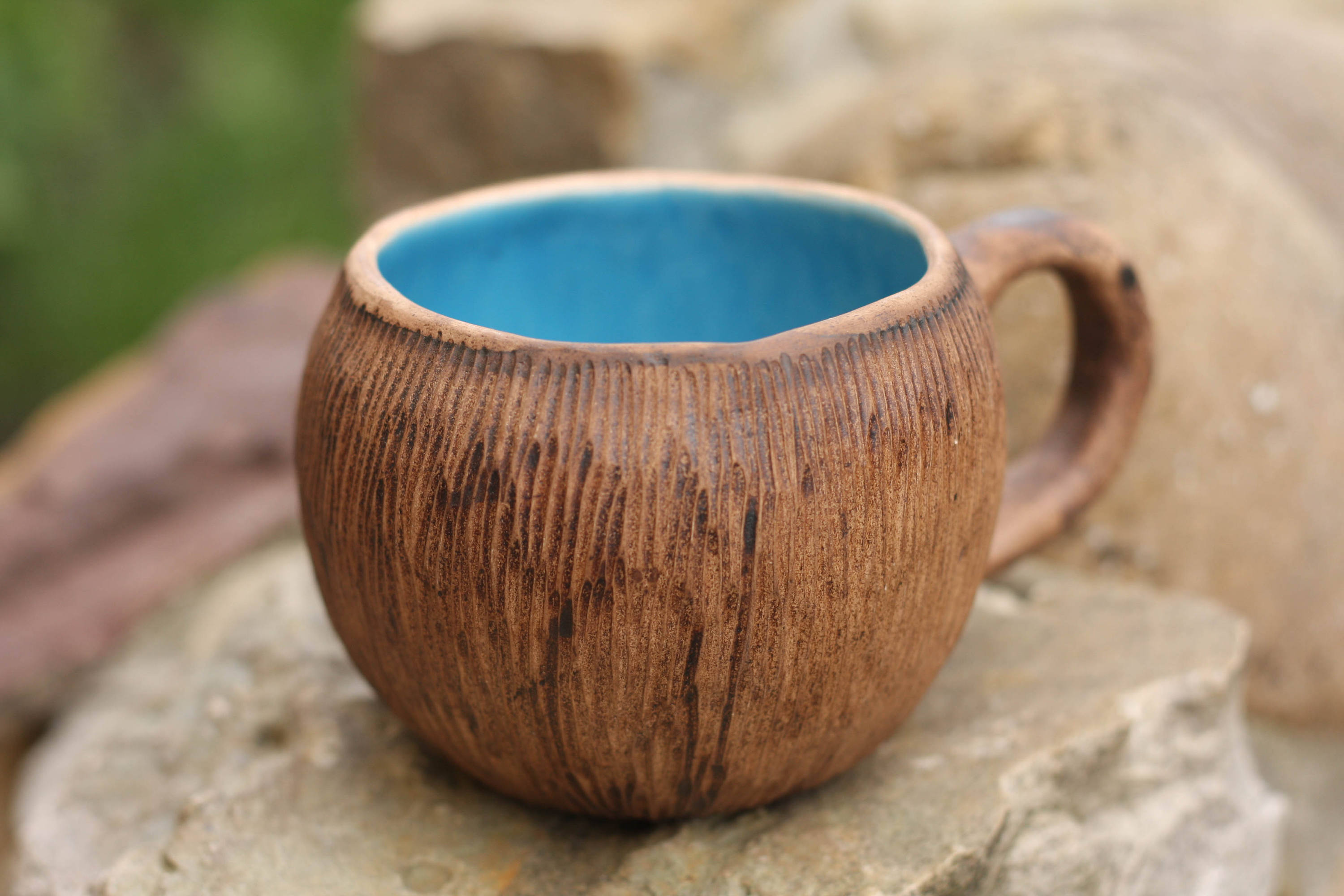 Coconut mug Coffee mug Tea cup Gift for wife Rustic mug Blue