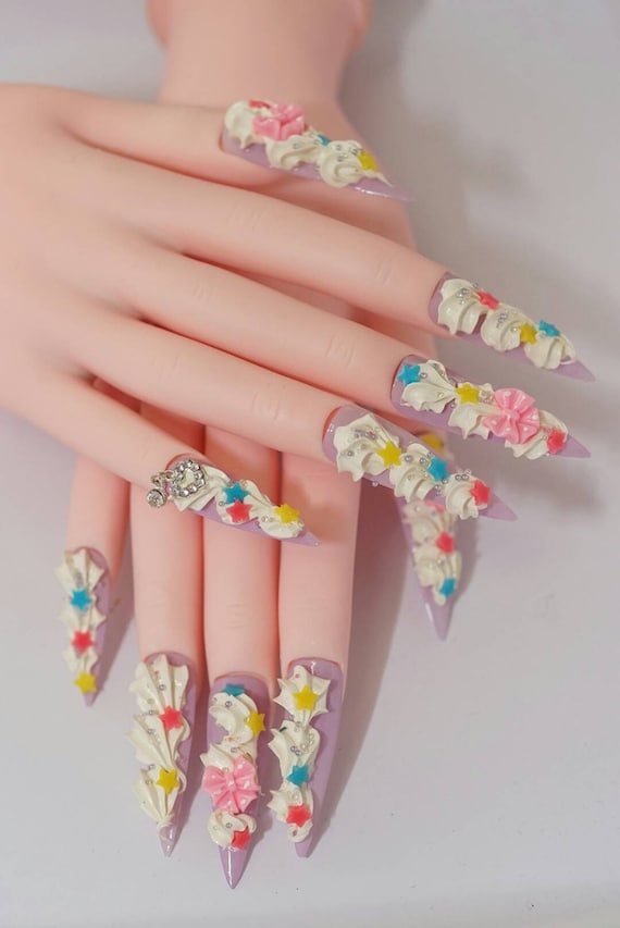 Nails Stiletto Nails Super Long Nails Fairy Kei Japanese