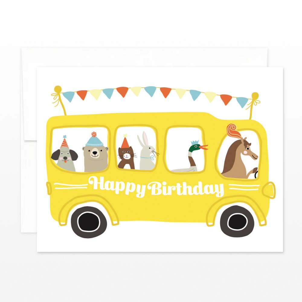 Cute Kids Birthday Card Birthday Bus Greeting Card Birthday
