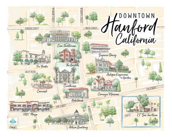 Hanford California Map Art Hanford California Wall Art Town