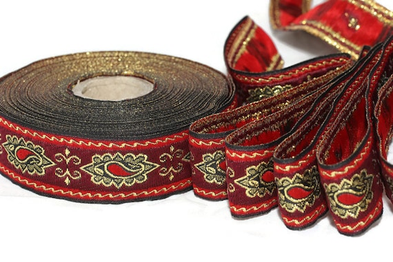 25 mm Red medieval Motive ribbon 0.98 inches renaissance