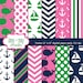 digital scrapbook papers navy pink and green nautical
