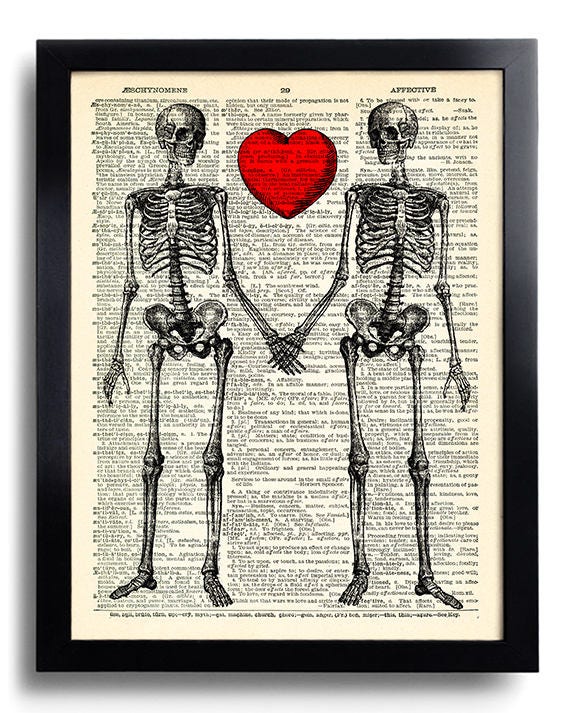 Skeleton Love Heart Love Bones Skull Art Print Poster Art