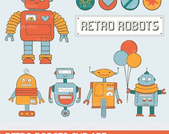 Vintage Sci Fi Retro Robots No. 2 Digital Download Collage