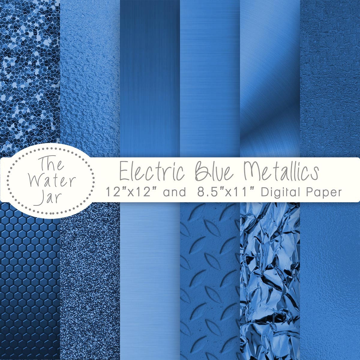Electric Blue Metallic Texture digital papers and Vibrant Blue
