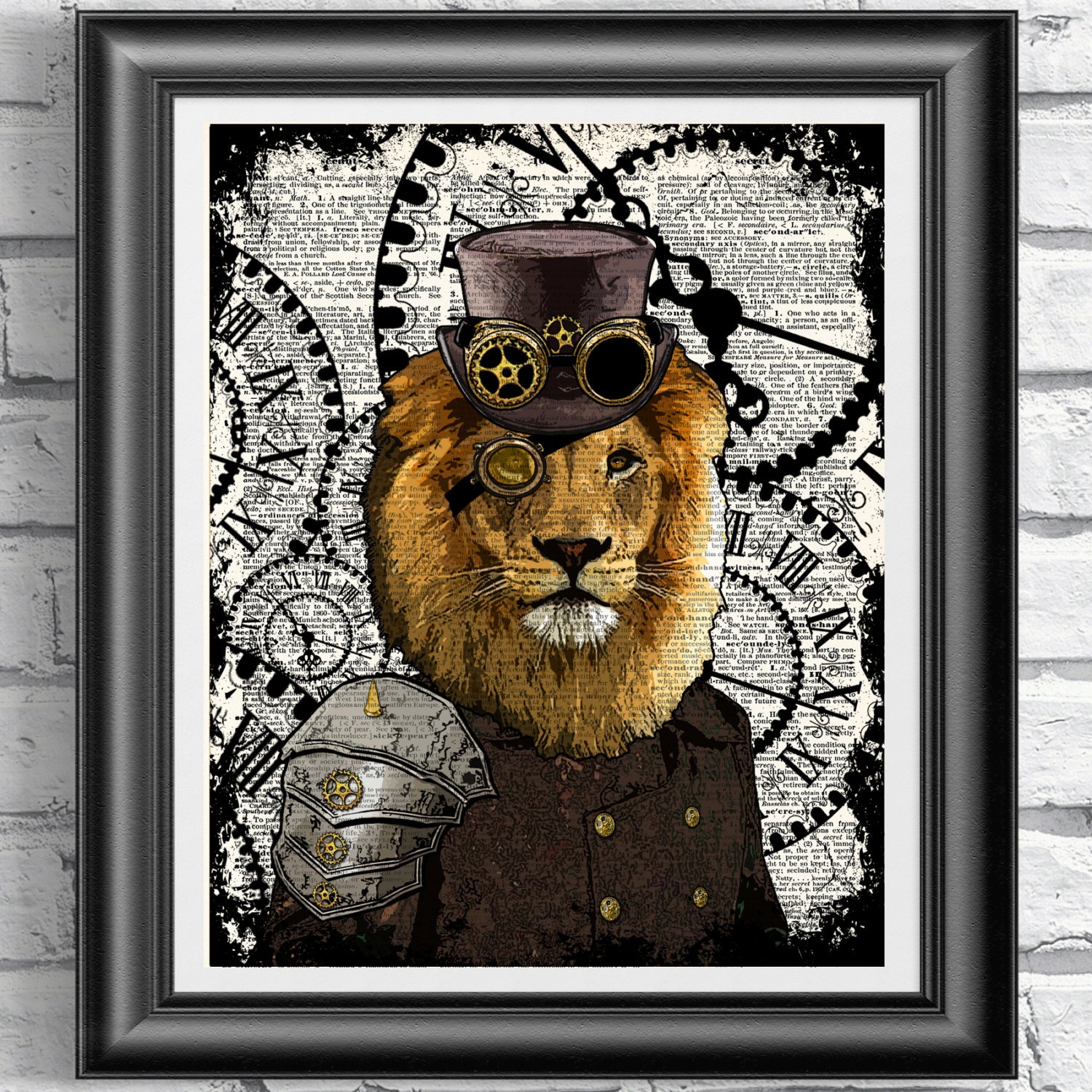 Steampunk Art Print Steampunk Lion Art Book Page Wall Art