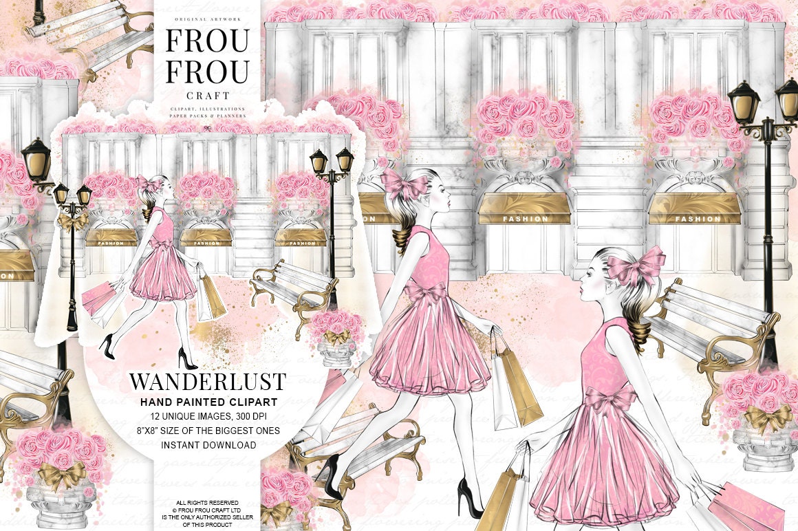 Paris Clipart Fashion Illustration Watercolor Clip Art