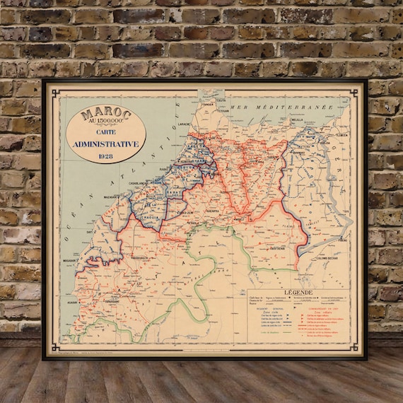 Morocco map Old map fine print Maroc Carte Administrative