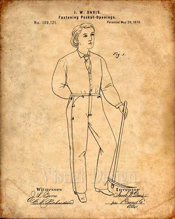Blue Jeans Patent Print From 1873 Patent Art Print Patent