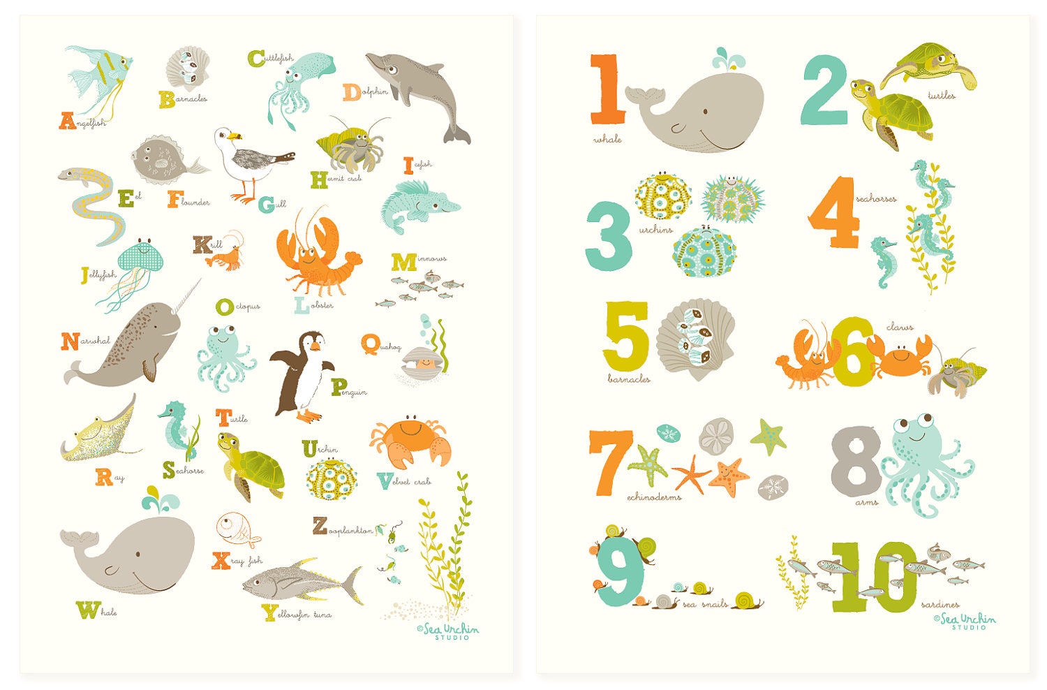 ABC 123 Ocean wall art set Nursery art for children