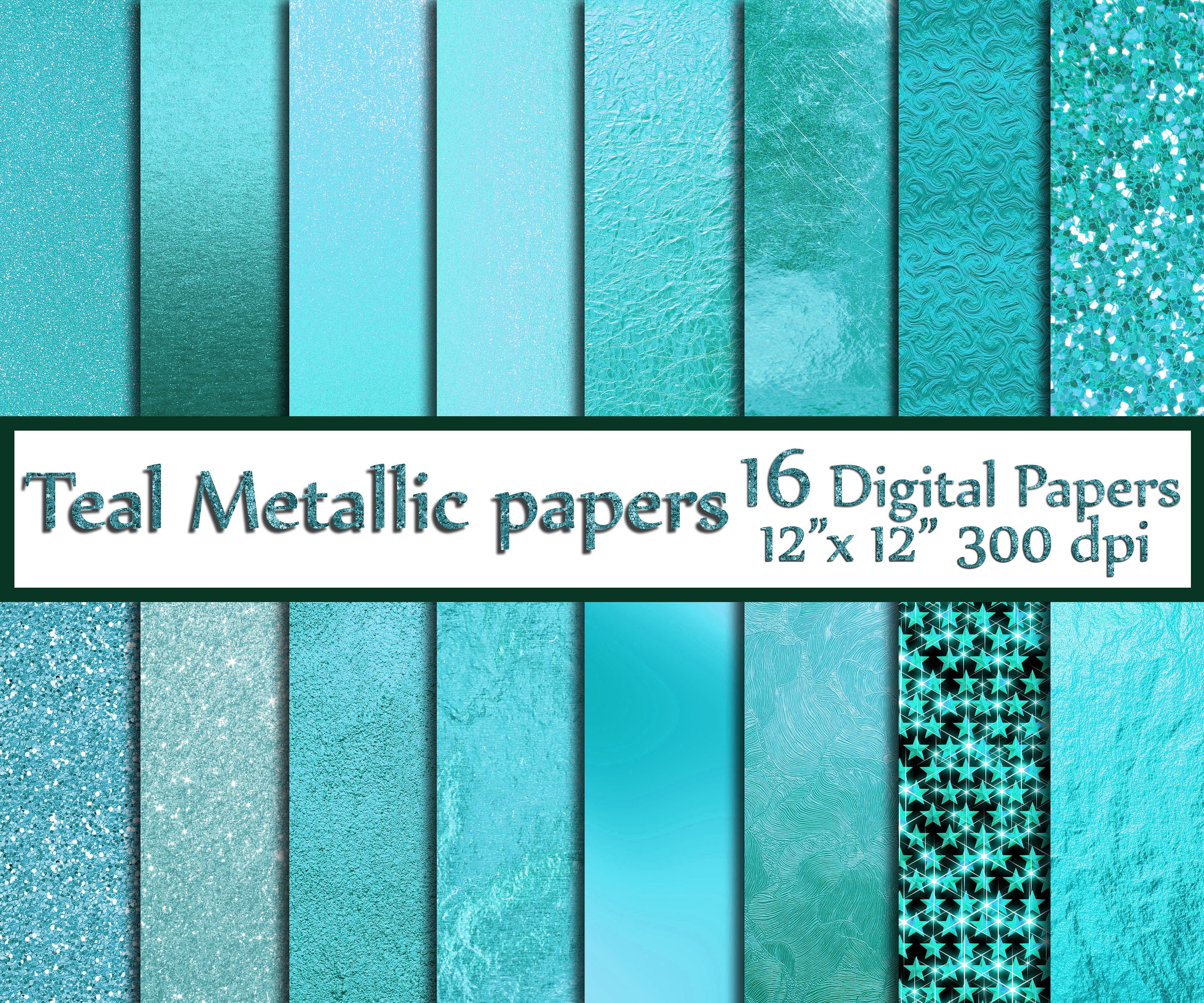 Teal Digital Paper: TEAL FOIL PAPERS Metallic Foil