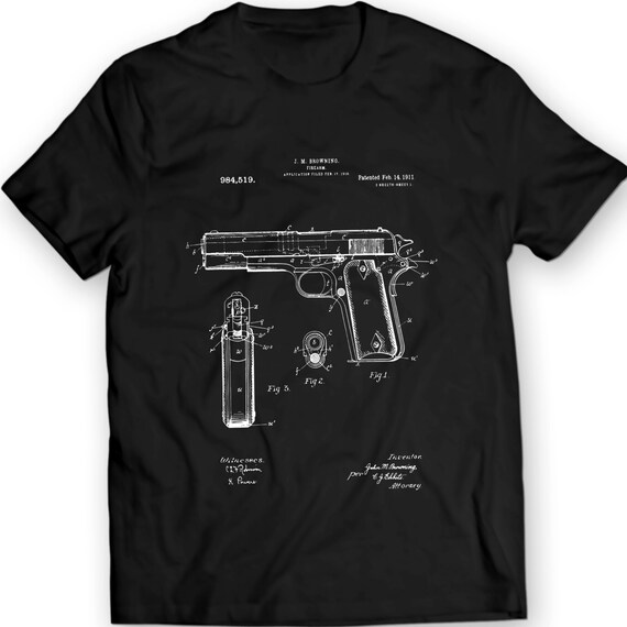 COLT 1911 PISTOL Patent T-Shirt Mens Gift Idea Weapon Tee