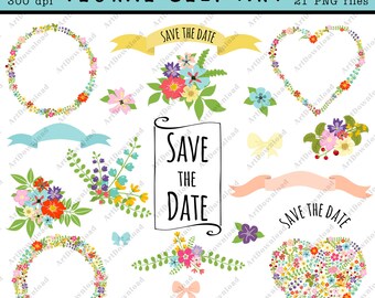 Folk flower wreaths floral clip art heart shaped wreath