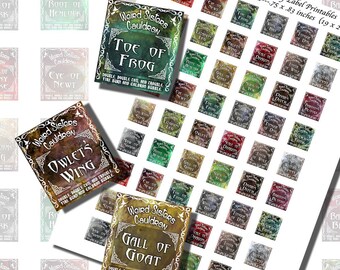 Antique Fantasy Potion Labels I 2x2 inch digital collage sheet