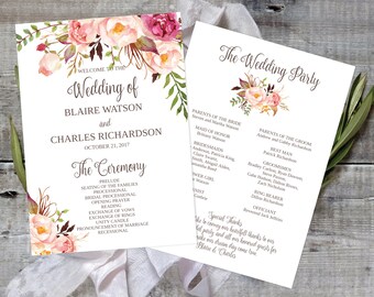 Wedding Program Template Printable / Editable 4x9 Fall