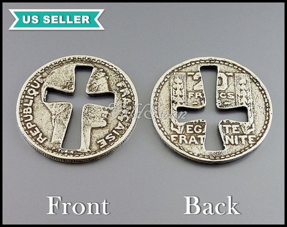 2 large cross cut out fake ancient coin pendant medallion