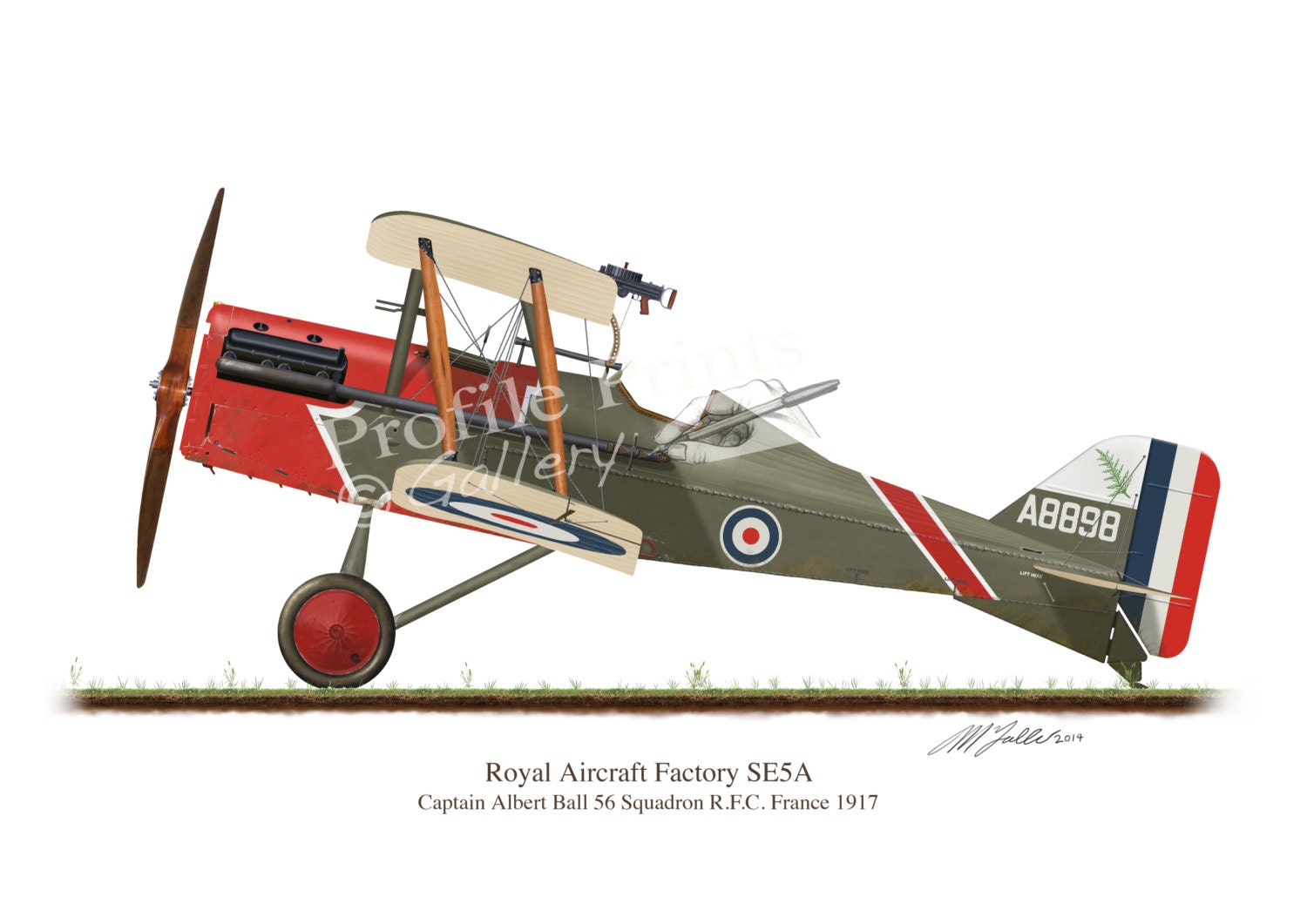 SE5A 1917 Vintage Aircraft Profile Artwork A5 / A4 Glossy