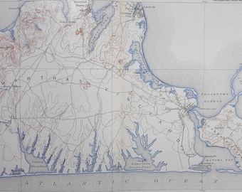 1908 Antique Map: Great South Bay Fire Island Oak Island