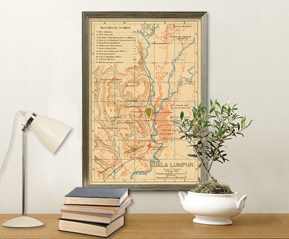 Kuala Lumpur map Old map print Historic map reproduction