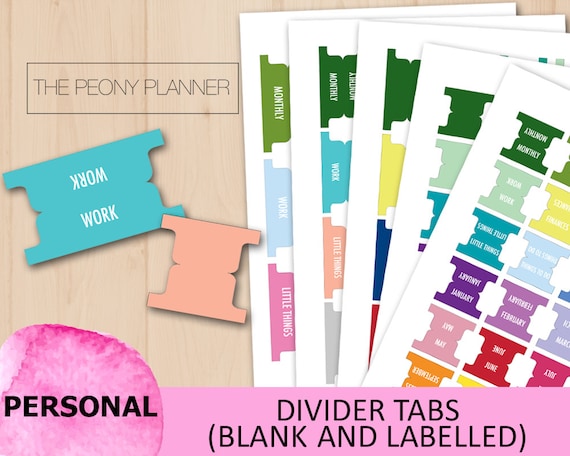 Printable Divider Tabs Stickers Labels Personal Size
