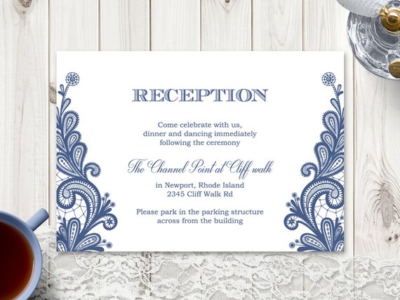 Wedding Reception Card Template Vintage Lace Navy