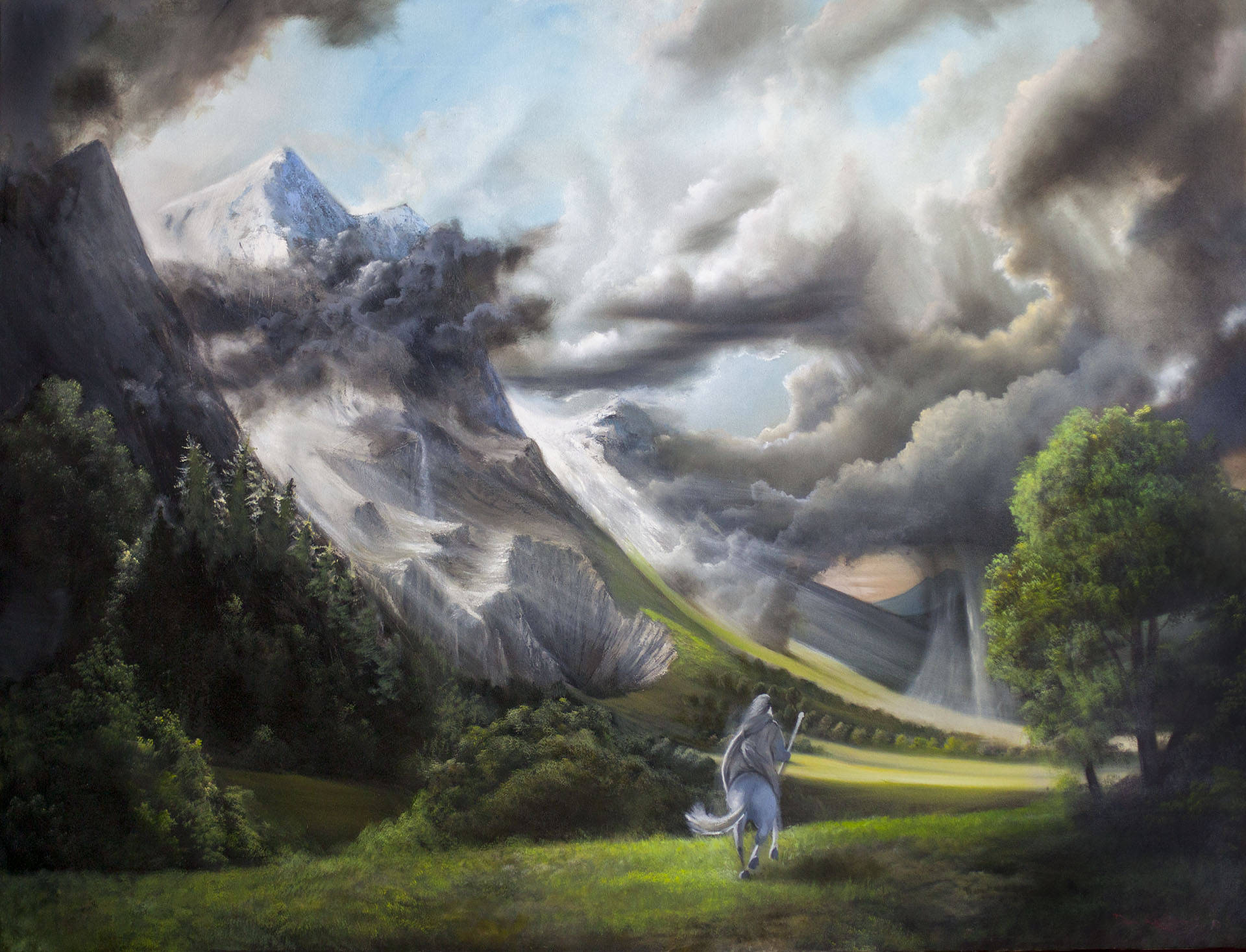Gandalf riding along the Misty Mountains Lord of the Rings
