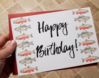 Fish birthday card | Etsy