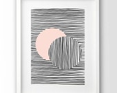 Items similar to Downloadable Hand drawn Stripes Print, Black And Pink ...