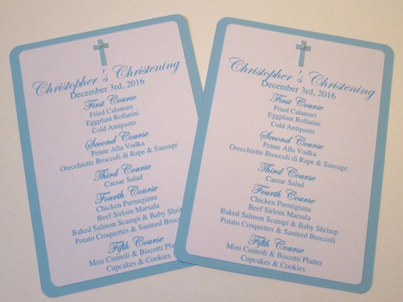 4 Baptism Menu Cards Personalized Christening Menu Cards
