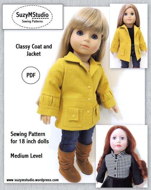 Classy Coat and Jacket Doll Clothes Pattern for 18 inch Doll