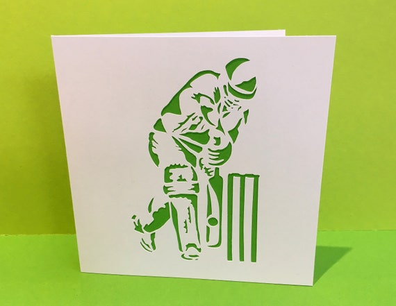 Cricket Card Paper Cut Cricketer Handmade Greeting Card