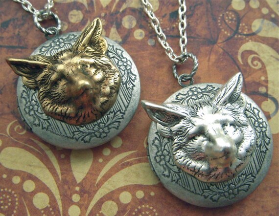 Fox Locket Necklaces Set of 2 Vintage Inspired Gothic