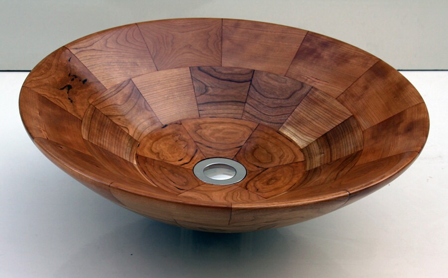 Round Cherry. Rustic wood vessel sink bowl