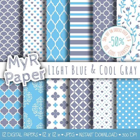 Romantic digital paper: Light Blue & Cool Gray